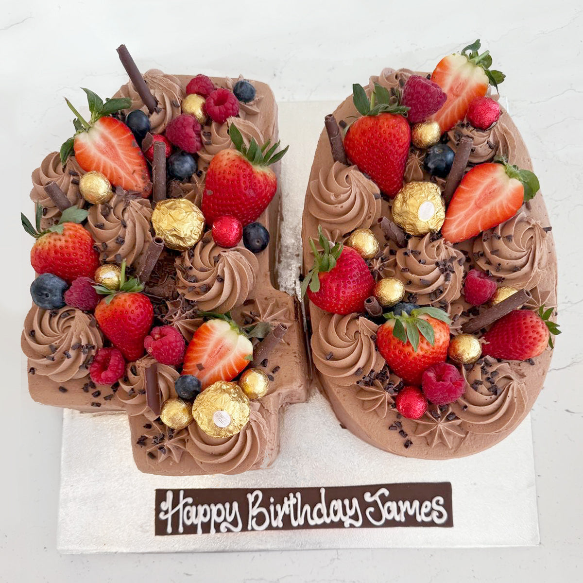 Chocolate Number Cake with Fresh Fruit & Flowers - The Cakery ...