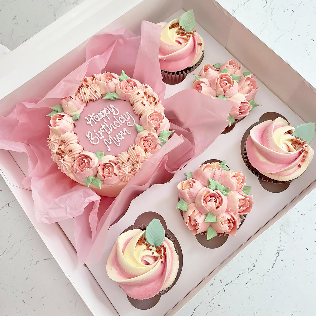Bento Box Birthday Cake Dried Flowers Bento Cake & Cupcake Gift Box